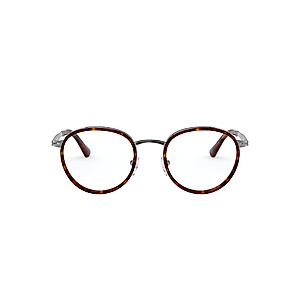 Persol PO2468V Round Prescription Eyewear Frames, Gunmetal/Havana/Demo Lens, 49 mm