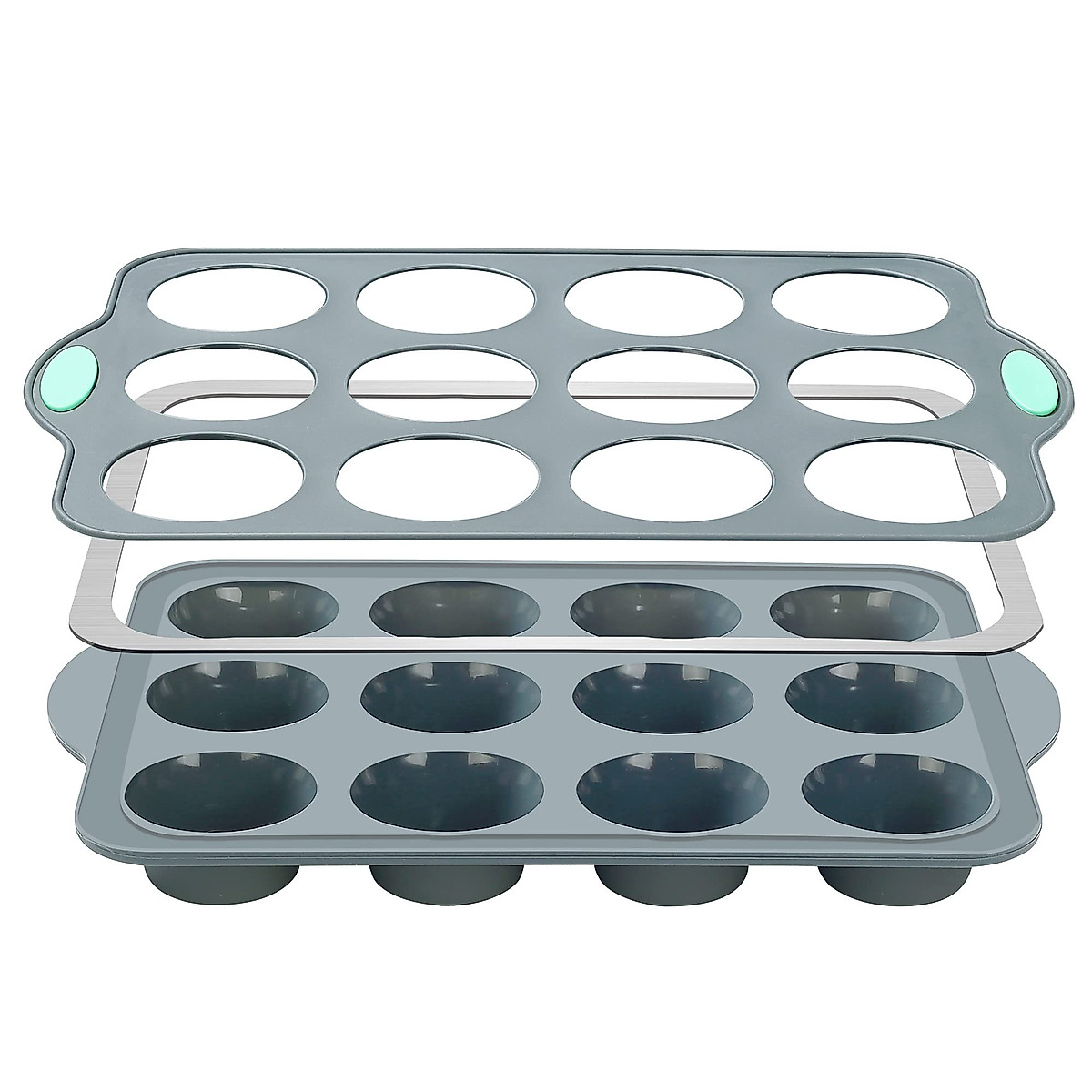 To encounter Silicone Muffin Pan, 2 Pack 12-Cup, Nonstick Baking Cups, BPA Free Cupcake Pan with Metal Reinforced Frame More Strength