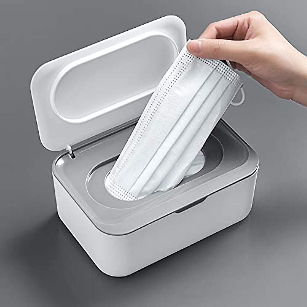 Eishi Baby Wipes Dispenser Desktop Tissue Box Holder Diaper Wipes Dispenser Wipes Holder with Lid Modern Dustproof Wet Wipes Dispenser Holder for Home Office Bathroom, Gray