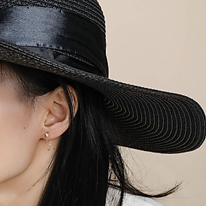 S.Leaf Cubic Zirconia Stud Earrings with Chain Sterling Silver Dangle Earrings for Women (cz-gold)