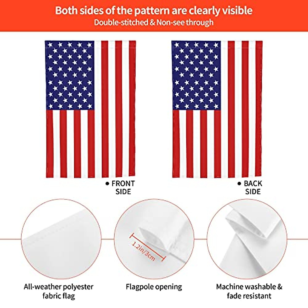 Outdoor 12x18 Inch Double Sided American Garden Flag American 4th of July Decorative Flag Fade Resistant Banner for Yard Lawn Home Decor