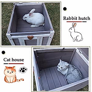 Rockever Cat House Outside, Feral Cat House Outdoor Weatherproof Rabbit Hutch Small, Wooden Small Pet House and Habitats