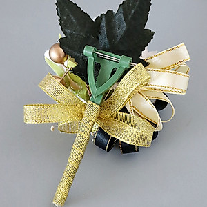 Firlar 2 PCS Wedding Wrist Flower and Mens Corsage, Artificial Ivory Rose Flower Wrist Corsage and Boutonniere Set, Bride Wristlet Band Bracelet and Men Boutonniere Set for Wedding Party Prom Suit