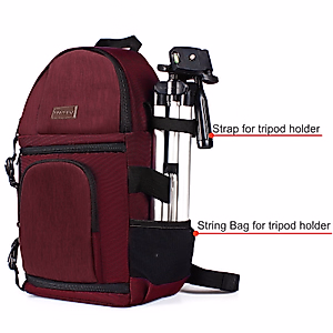MOSISO Camera Sling Bag, DSLR/SLR/Mirrorless Camera Backpack Case Shockproof Photography Backpack with Tripod Holder & Removable Modular Inserts Compatible with Canon/Nikon/Sony/Fuji, Wine Red