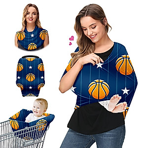 Baby Car Seat Stroller Covers Basketballs and Stars Nursing Cover Breastfeeding Scarf Soft Breathable Stretchy Infant Car Canopy Coverage Carseat Cover for Boys and Girls Multi Use