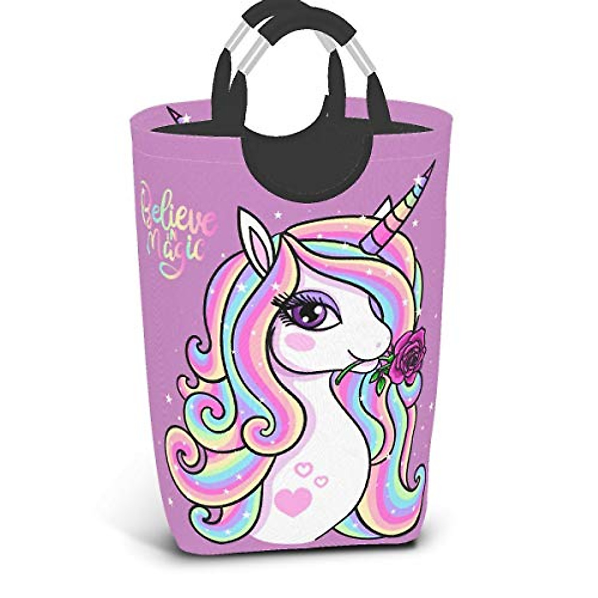Affany Unicorn Girl Rose Laundry Basket with Handles for Bedrooms Collapsible Waterproof Storage Basket Nursery Box for Kids Room,Toy Organizer,Home Decor,Baby Hamper