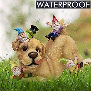 TERESA'S COLLECTIONS Dog and Gnome Garden Sculptures & Statues Outdoor, Funny Gnomes Garden Art Outdoor Decor Garden Gift Garden Decor for Outside Lawn Yard Patio Home Decoration 9 inch