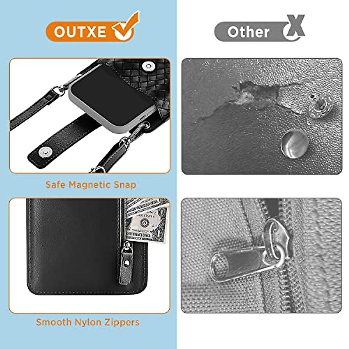 OUTXE Small Crossbody Phone Bag for Women Cellphone Purse Girls Mini Black