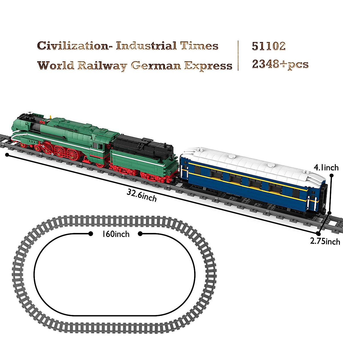 JMBricklayer German Express Train Building Kit - RC Steam Train Building Block Toy, Scale Model Train with Train Tracks, Adult Engine Vehicle City Set, Gift Toys for Teens Age 14+/Adults(2348 Pieces)
