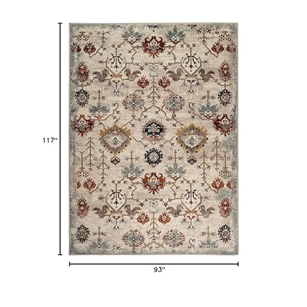 AMER Rugs Allure Collection, 8x10 Area Rug, Rectangular Oriental Rugs for Living Room, 0.38" Low Pile Indoor Rugs for Dining Room, Bedroom, Kitchen, Office, High Traffic Area - Elina Beige