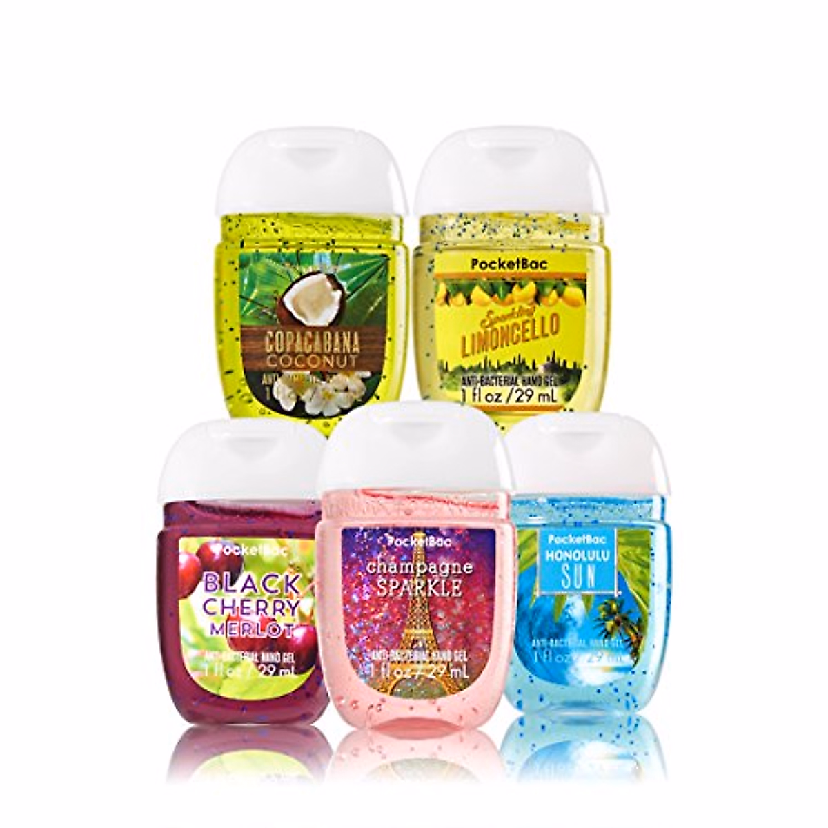 Bath and Body Works Anti-Bacterial Hand Gel 5-Pack PocketBac Sanitizers, Assorted Scents, 1 fl oz each