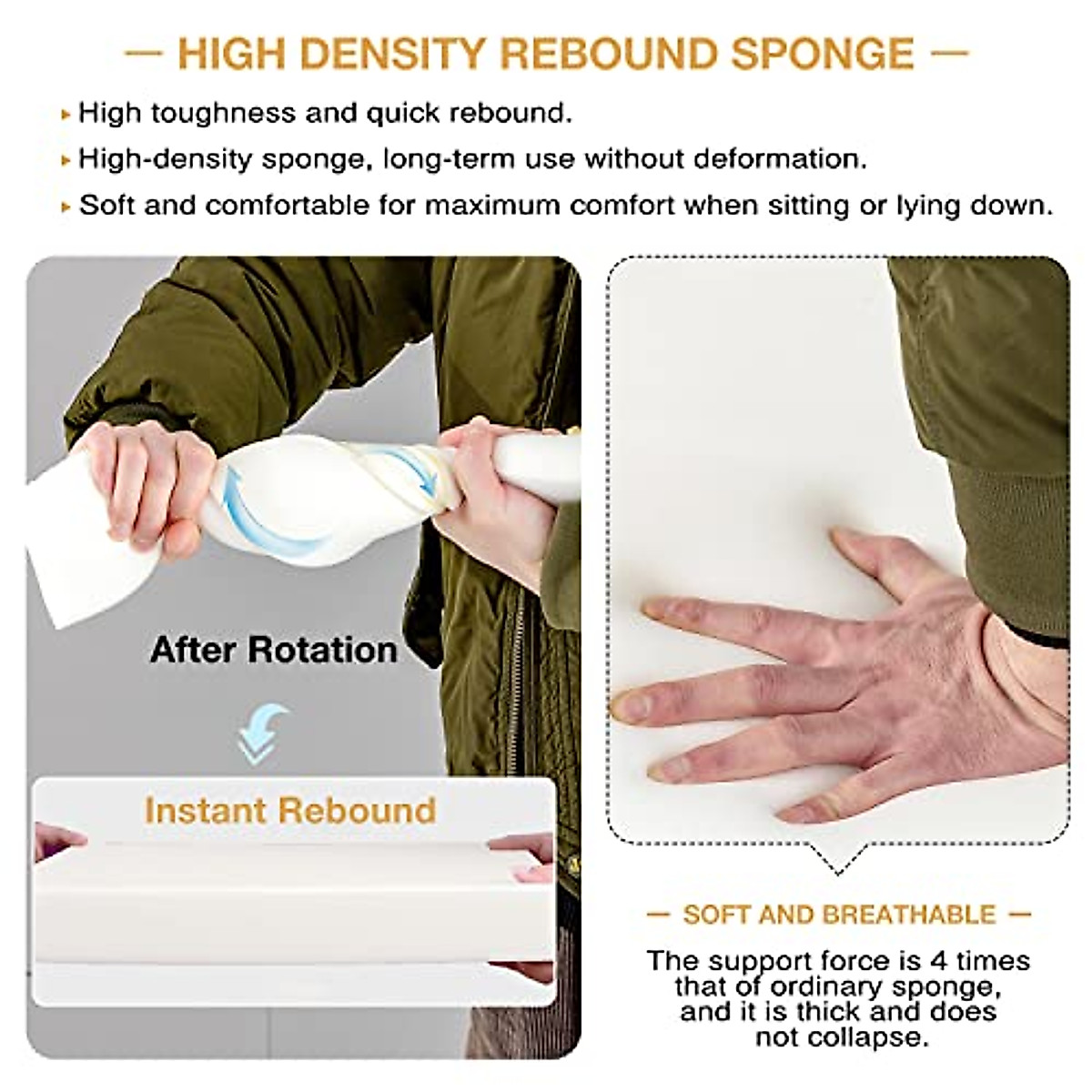 PHUSTJKL Custom Size 30 Colors Bench Cushion, 4 in Thick Upholstery Foam Bay Window Seat Cushion Washable Removable Cover Non Slip Kitchen Dining Cushion Patio Swing Seating Cushion Garden Bench