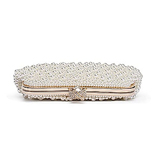 Mulian LilY M810 Womens Clutch Evening Bags Full Beaded Artificial Pearls Handbag for Wedding Bridal Parites Prom Ivory