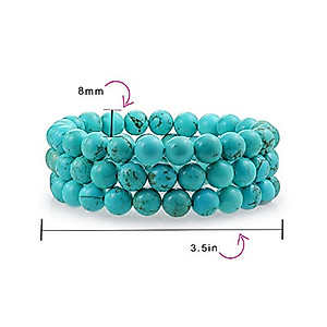 Bling Jewelry Simple Plain Set Of 3 Stabilized Turquoise 8MM Ball Bead Stones Stackable Strands Stretch Bracelet For Women For Teen