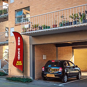 BannerBuzz Custom Shark Fin Flags with Hardware includes Aluminum Flag Pole & Ground Spike Base or Cross Base, Flutter Flag for Promotional Display Advertising, Indoor-Outdoor, Trade Shows (3.67 x 14.67 , Double Sided with Spike Base)