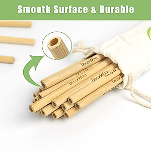 DecorWoo 20 Pack Reusable Straws, 7.8 Inch Bamboo Straws BPA Free, Biodegradable Wooden Straws Alternative to Plastic Straws, Include Cleaning Brush and Travel Pouch