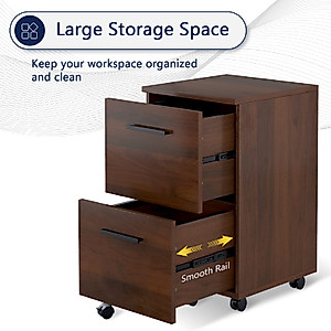 VICLLAX 2 Drawer Mobile File Cabinet, Vertical Filing Cabinet with 5 Wheels Fits Legal/Letter/A4 File Size for Home Office,Walnut