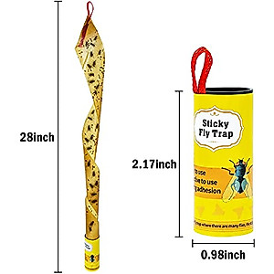 Dwcom 20 Packs Fly Tape, Fly Strips, Fly Paper Strips Roll Ribbon, Sticky Fruit Fly Traps Hanging Catcher Gnat Fungus Trap Killer for Indoors Outdoors