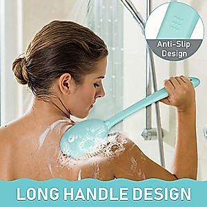 Olpchee Long Handle Bath Shower Body Brush Back Scrubber with Super Soft Nylon Bristles (Blue)