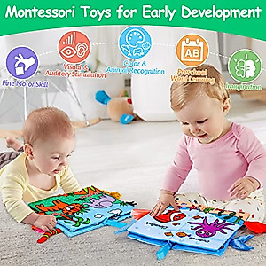 2 PCS Soft Cloth Baby Books 0-6 Months High Contrast Sensory Baby Toys 6 to 12 Months Crinkle Touch Feel Teething Carseat 9 18 Month Travel Essentials Tummy Time Infant 0-3 Months Newborn Shower Gift