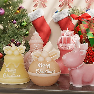 6Pcs Christmas Candle Molds,Christmas Snowman Silicone Molds Jingle Bell Bells Resin Molds Christmas Sock Resin Mold Santa Claus Elk Deer Silicone Mold for Xmas Candle Making Craft Supplies Home Decor