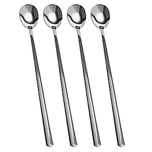 Long Handle Iced Tea Spoons, 304 Stainless Steel Teaspoons, 9.5 Inch Coffee Stirrers,Ice Cream Spoon,Cocktail Stirring Spoons, Set of 4 (Silver) (9.4 Inch, 4)
