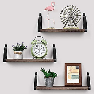 SHINOSKE Floating Shelf, Natural Wood Floating Shelves 3-Piece Set, Decorative Storage Shelves with Metal Brackets, Suitable for Living Room, Bathroom, Kitchen, Study(Brown)
