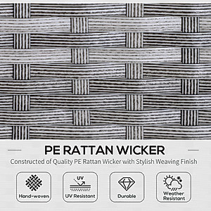 Outsunny 5 Piece Patio Furniture Set, Outdoor Dining Table Set with L-Shaped Sectional Sofa, 2 Ottomans, Outside Conversation Set with Cushions, Throw Pillows, Beige