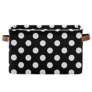 Large Storage Basket Big Black White Polka Dot Foldable Storage Box Organizer Bins with Handles for Bedroom Home Office