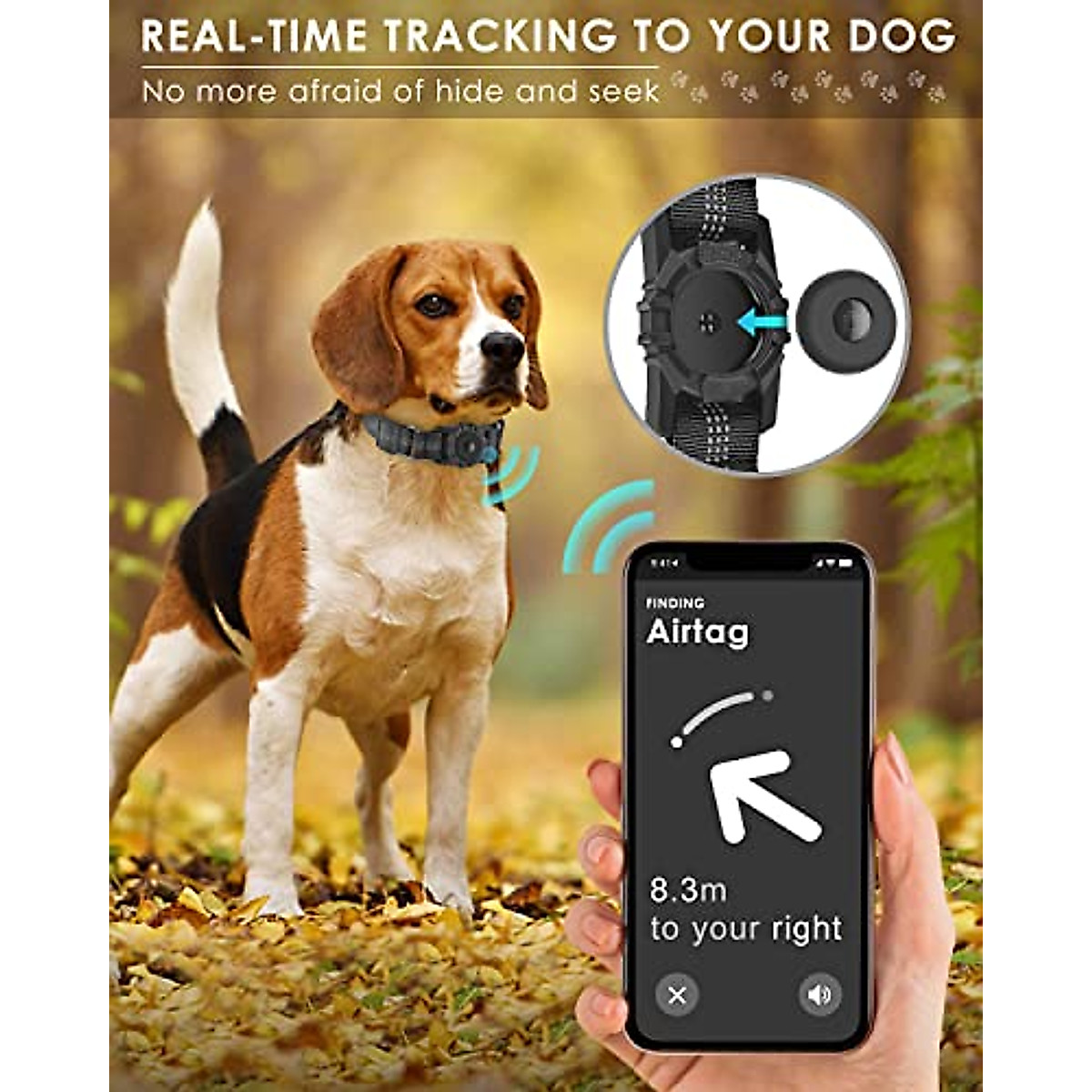 KATUMO AirTag Dog Collar, Reflective Dog Collar for Apple AirTag, Adjustable Soft Nylon Pet Collars with AirTag Holder for Medium Dogs (M, Black)