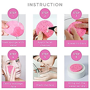 GAINWELL 50-Count Compressed Facial Sponges for Daily Facial Cleansing and Exfoliating, 100％ Natural Cosmetic Spa Sponges for Makeup Remover, Reusable, Pink