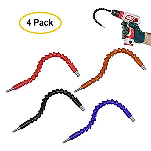 4 Pcs Flexible Drill Bit Extension, Screwdriver Soft Shafts, 11.6 inch, FineGood Universal Drill Connection - Black, Red, Blue, Orange