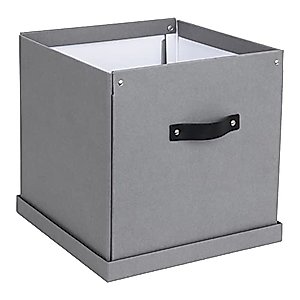 Bigso Logan Storage Box KD | Storage Cubes with Lid for Shelves and Cubical Room Organizers | Collapsible Storage Cube with Leather Handle for Organization | 12.4’’ x 12.4’’ x 12.2’’ (Grey)