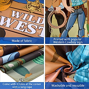 Western Party Decorations, 6 x 3 ft, Cowboy Photo Props Large Fabric West Themed Door Banner Background, Funny Western Games Supplies