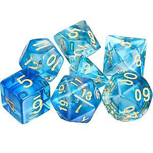 EBOOT 7-Die Polyhedral Dice Compatible with DND Dice Set Dungeons and Dragons with Black Pouch (Transparent Blue)