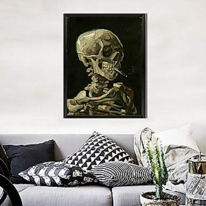 Kiddale Skull with Cigarette( 1886 by Vincent Van Gogh),Canvas Prints Wall Art Pictures Reproductions Artwork Paintings Poster,24"x16"(Unframed