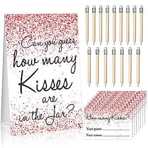 Geosar Bridal Shower Games Guess How Many Kisses Game Includes Bridal Shower Sign, 50 Guessing Cards and 15 Pencils, Bridal Shower Favors, How Many Kisses Are in Jar Wedding Decorations, Pink Confetti