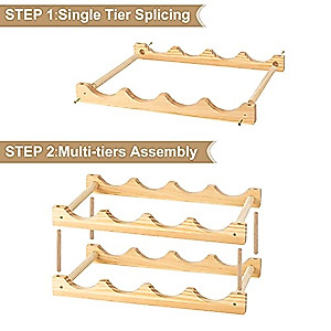 Wine Rack Freestanding Storage 8 Bottle Capacity, 2 Tiers Modular Small Wine Racks Countertop, Farmhouse Wood Wine Holder Stands for Pantry Table Top Organizer (Natural, 8 Bottles)