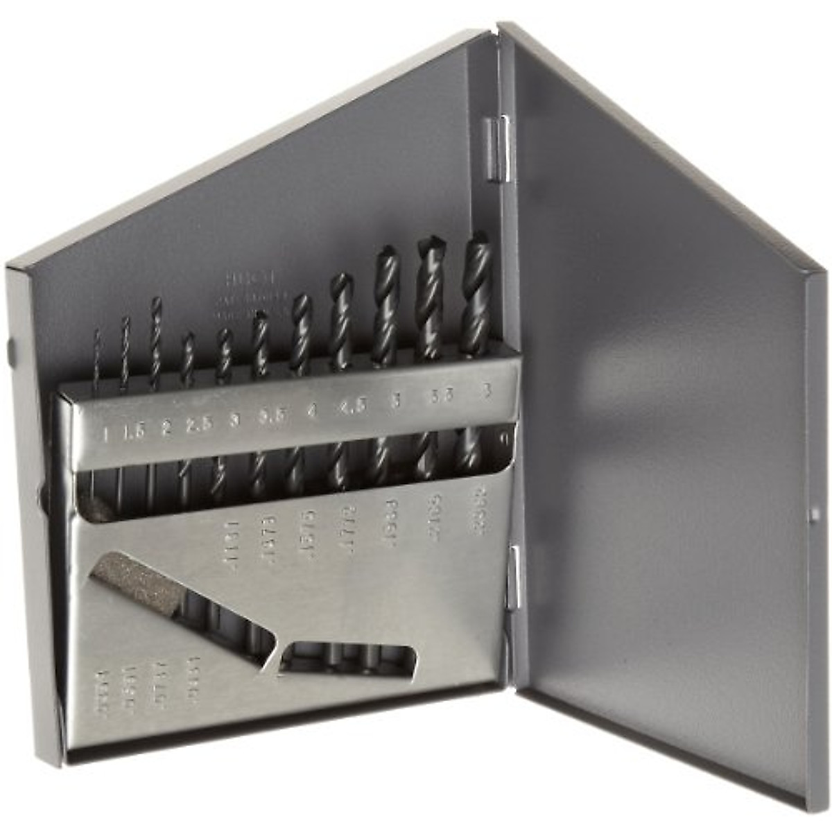 Chicago Latrobe 57723 150 Series High-Speed Steel Jobber Length Drill Bit Set with Metal Case, Black Oxide Finish, 118 Degree Conventional Point, Metric, 11-piece, 1.0mm - 6.0mm in 0.5mm increments