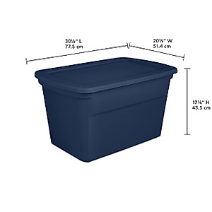 Sterilite 18 Gal Storage Tote, Stackable Bin with Lid, Plastic Container to Organize Clothes in Closet, Basement, Blue Base and Lid, 8-Pack
