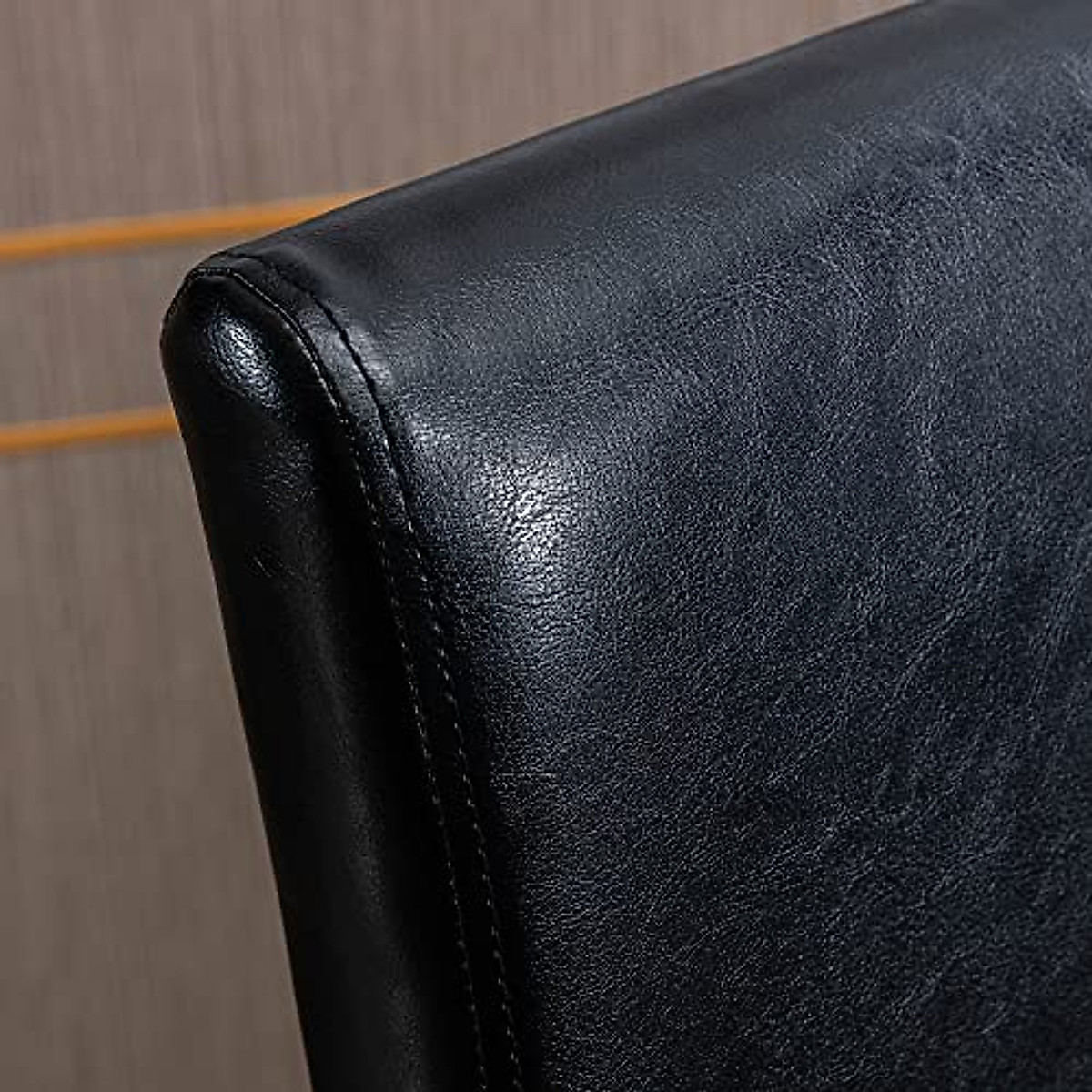 GOTMINSI Set of 2 Classic 24 Inches Counter Height Stools Upholstered Bar Stools with Solid Wood Legs and Black Leather Counter Stool(PU Black)