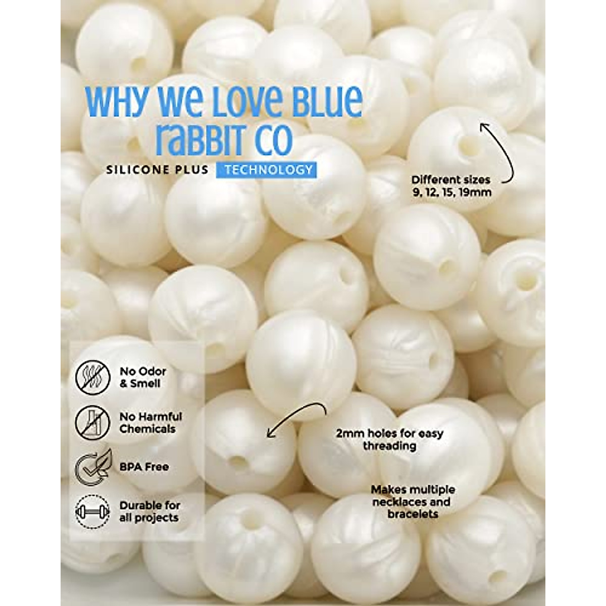 Pearl Silicone Beads for Keychain Making, Necklace, Bracelet Making Kit (15mm) - Jewelry Making Kit - Silicone Beads
