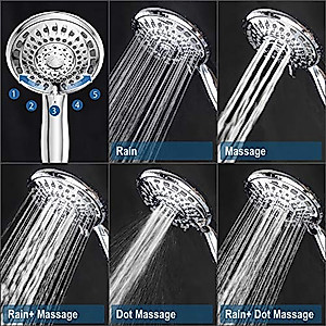 High Pressure 5-Setting Giant 5" Chrome Face Handheld Shower Head, Hand Held Showerhead for the Ultimate Shower Experience, with Extra Long 5 Foot Stainless Steel Hose, Anti Clog Jets