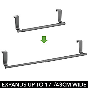mDesign Adjustable, Expandable Over Kitchen Cabinet Towel Bar Rack - Hang on Inside or Outside of Doors, Hold Hand, Dish, Tea Towels - Customizable to 17" Wide, Omni Collection - Matte Black