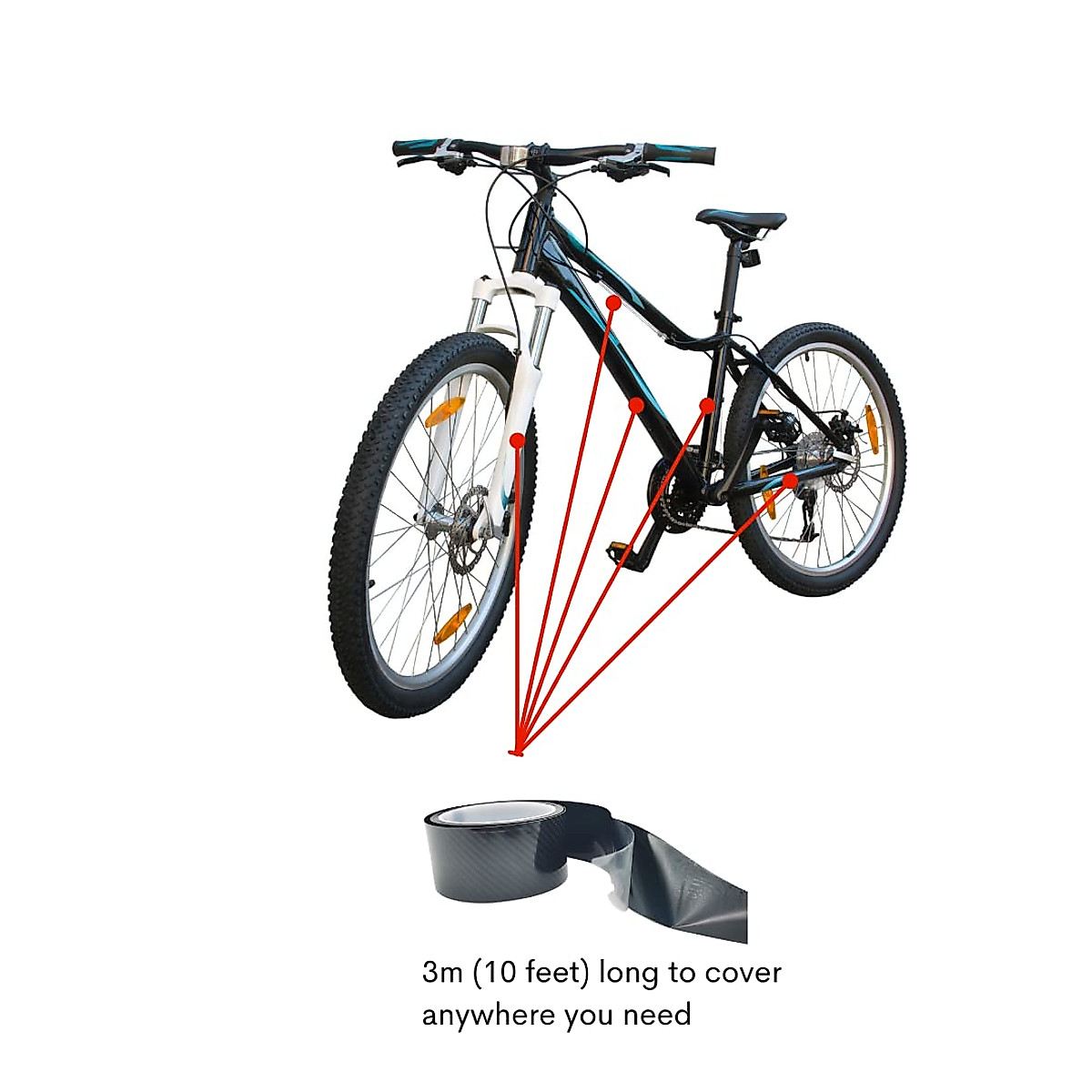 TURBOOST Bike Frame Protection Tape Sticker Vinyl Wrap Skin, MTB Bicycle Paint Chainstay Chain Guard Corner Protector Film Wraps, Carbon Filter Pattern, 3m (120”) Length, Various Width Option (5)