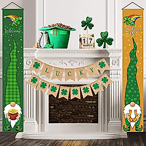 Viajero St. Patricks Day Decorations Banners Gnome Shamrock Welcome Hanging Signs