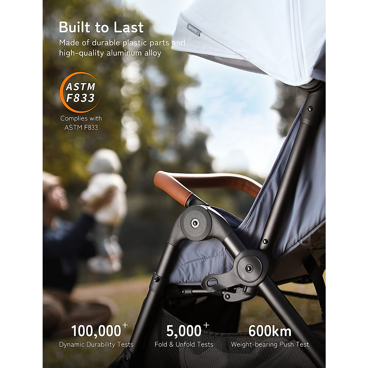 Lightweight Baby Stroller, Besrey Self Folding Travel Stroller Baby Carriage with One-Hand Gravity Fold, Waterproof Canopy, Toddler Compact Stroller with Cup Holder Shock-Absorbing Wheel, up to 50lbs