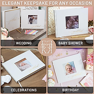 Wedding Guest Book - 8" x 10" Keepsake Guest Book for Party, Anniversary, Retirement, Graduation Sign-in & Photos with 2 Multi-Colored Photo Sticker Sheets, Golden Pen and Bookmark