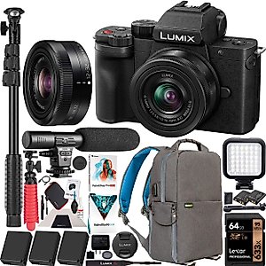 Panasonic DC-G100KK LUMIX G100 Mirrorless 4K Vlogging Camera with 12-32mm F3.5-5.6 Lens 3 Battery Bundle Deco Gear Backpack + Photo Video LED + Microphone + Monopod + 64GB Software Kit & Accessories