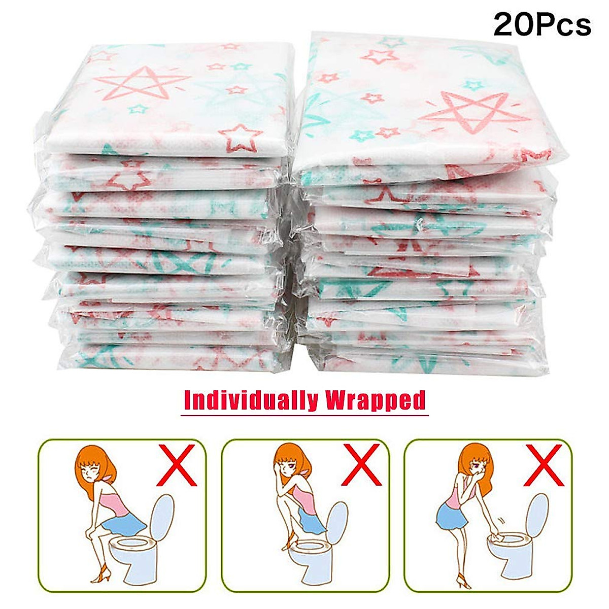 Homgaty 20 Pack Toilet Seat Covers Disposable, Extra Large XL Portable Potty Seat Covers for Kids and Toddler Potty Training or Home Travel Public Toilet Use(with Stick Tape,Individually Wrapped)